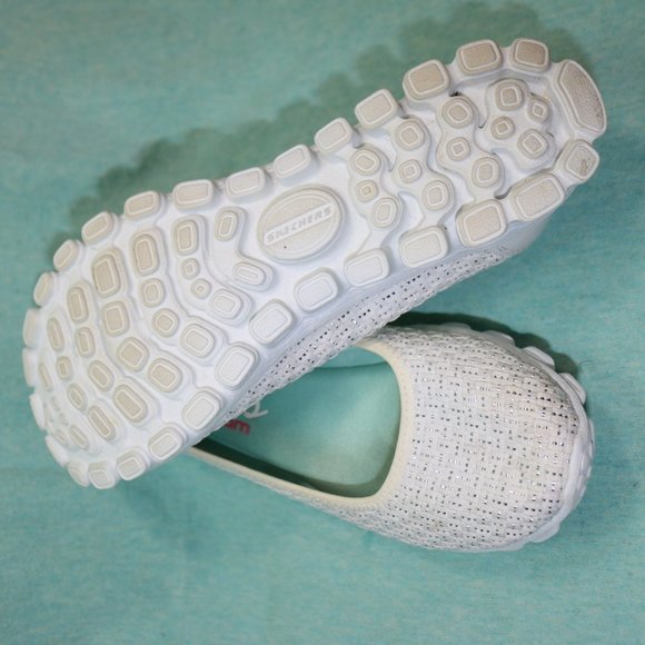 Skechers | Shoes | Skechers Silver Weaved Slip On Sneakers Sz 85 | Poshmark